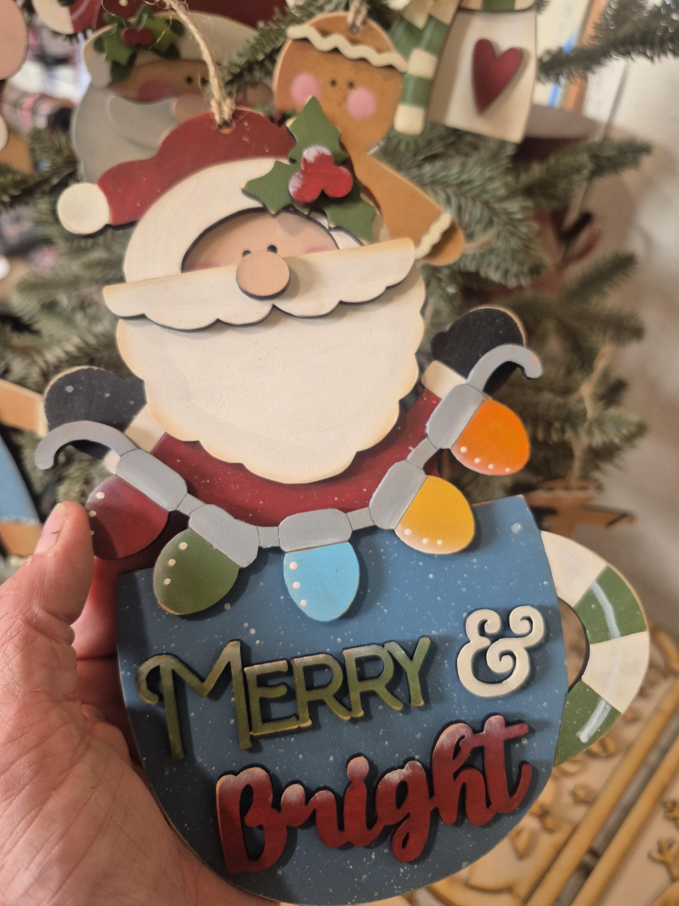 Merry and Bright Santa Cocoa Cup Ornament SVG| Laser Cut Santa Ornament ...