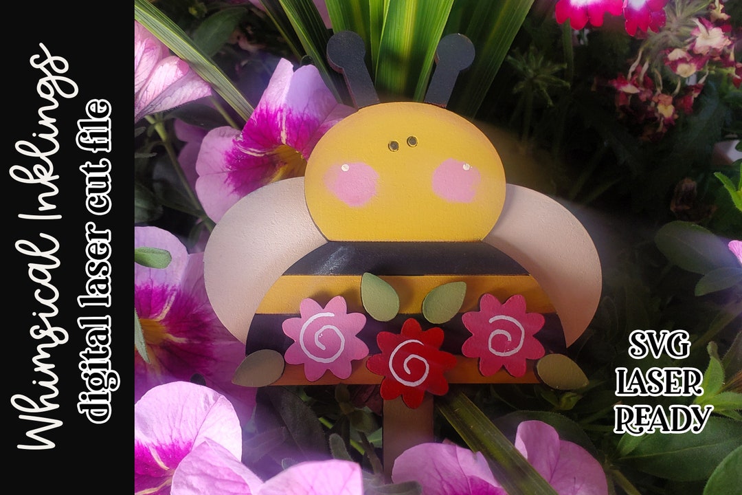Flower Bee Plant Poke SVG |laser Ready Spring Plant Pokes| Glow Forge ...