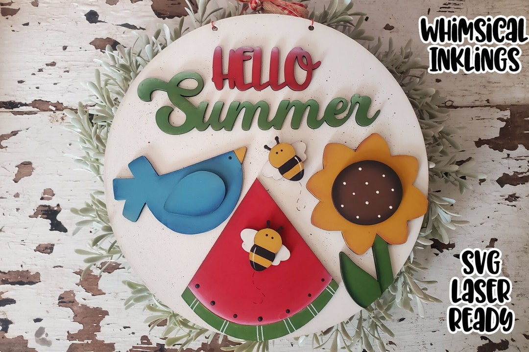 Hello Summer Round Sign SVG |laser Ready Prim Summer Sign| Glow Forge ...