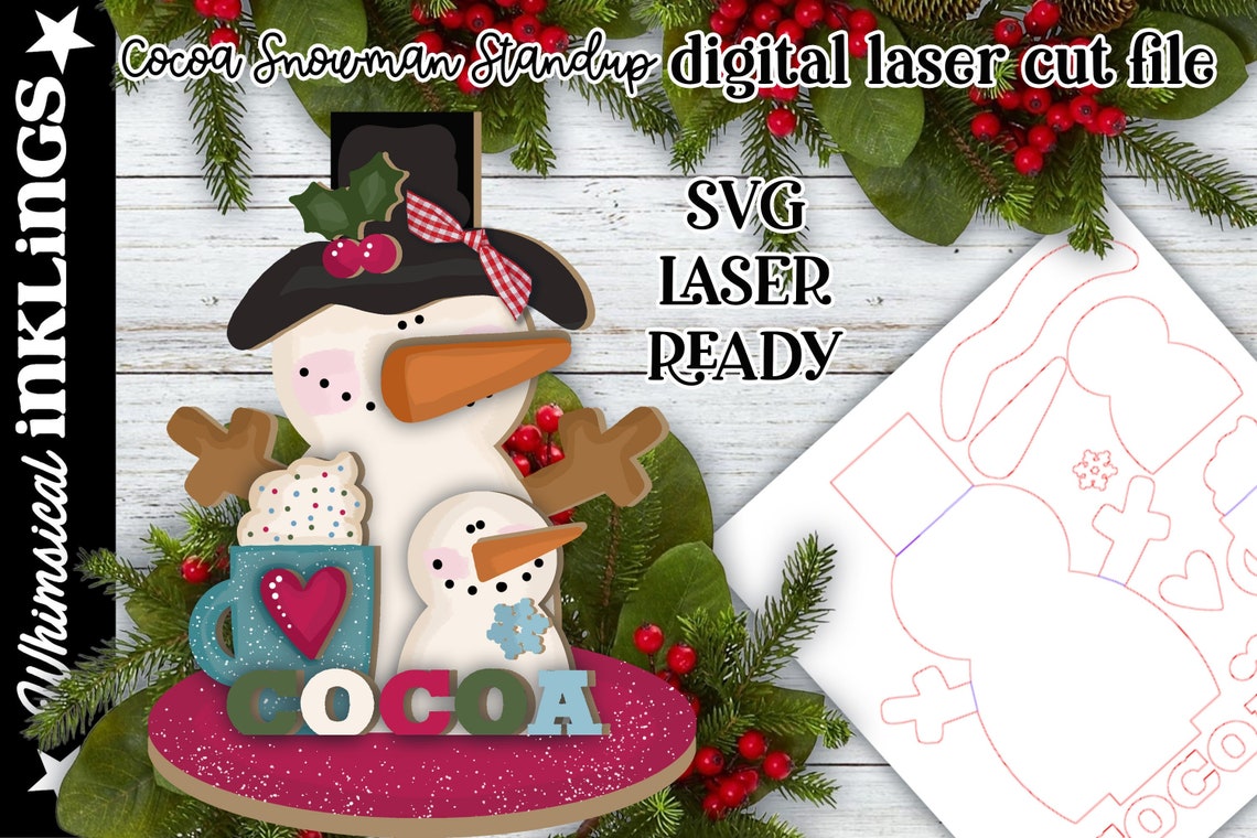Cocoa Snowman Standup SVG Laser Cut Snowman Ornament Glow - Etsy
