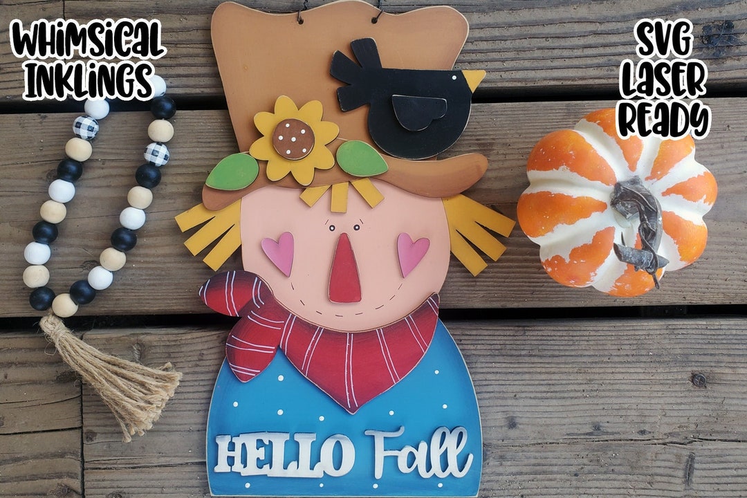 Hello Fall Scarecrow Sign SVG| Harvest Sign SVG| Laser Cut Scarecrow ...