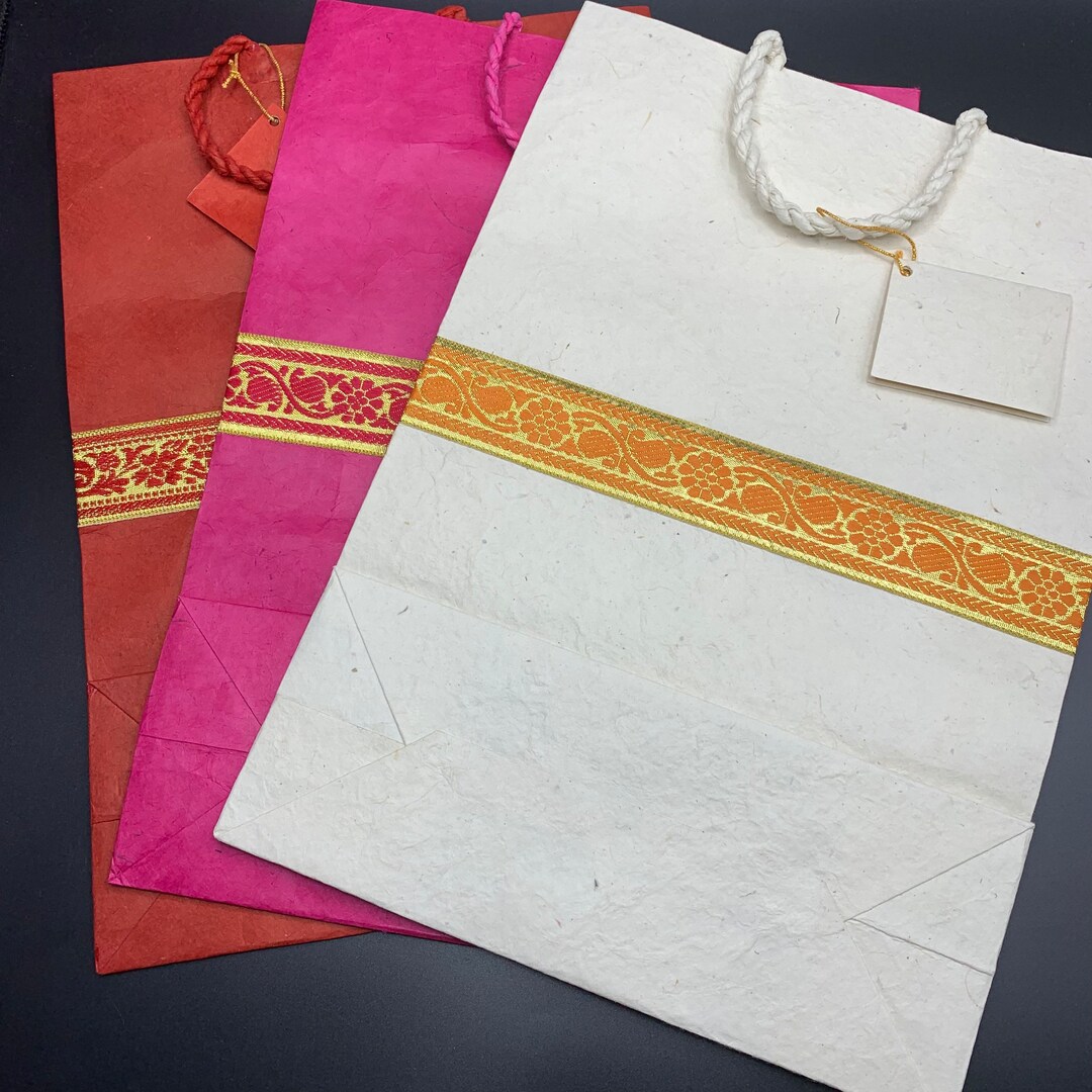 Handmade Lokta Paper Gift Bags, Note Card, 14 X 10 X4 Inches, Made in ...