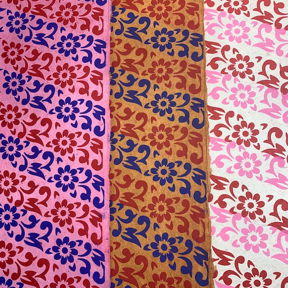 Handmade Screen Printed Lokta Paper Sheets thick pack of 2 - Etsy