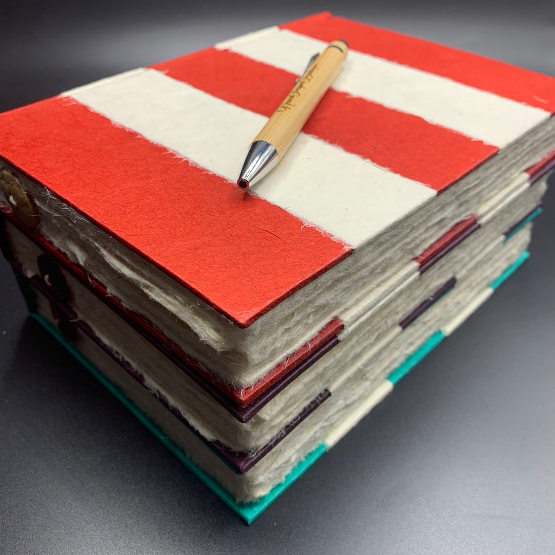 Striped Deckle Edge Lokta Journal |handmade in Nepal - Etsy