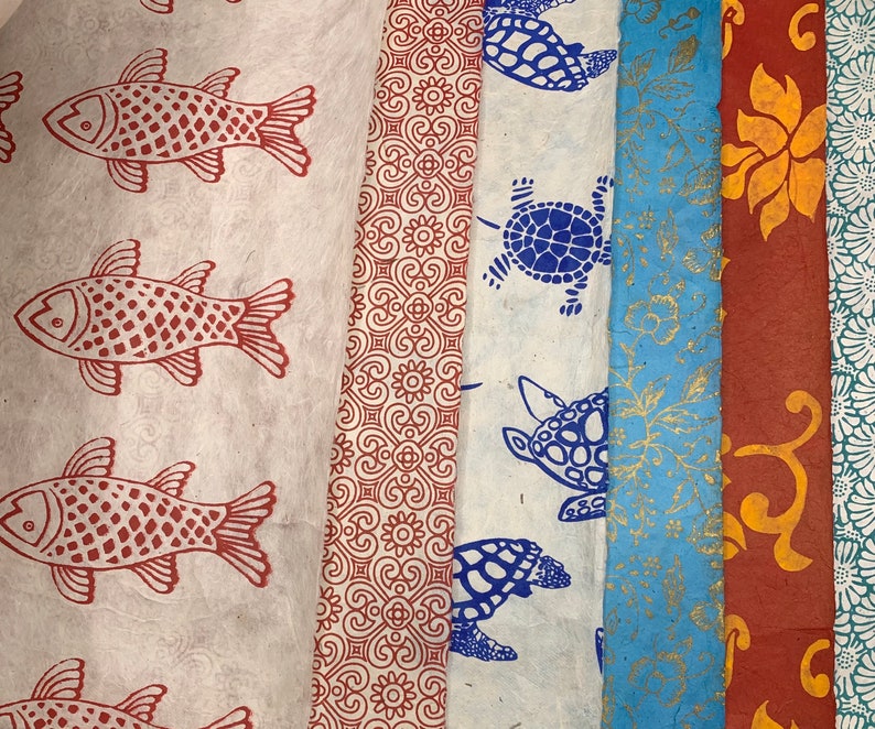 Handmade Screen Printed Lokta Paper Sheets Pack of 2 Made In | Etsy