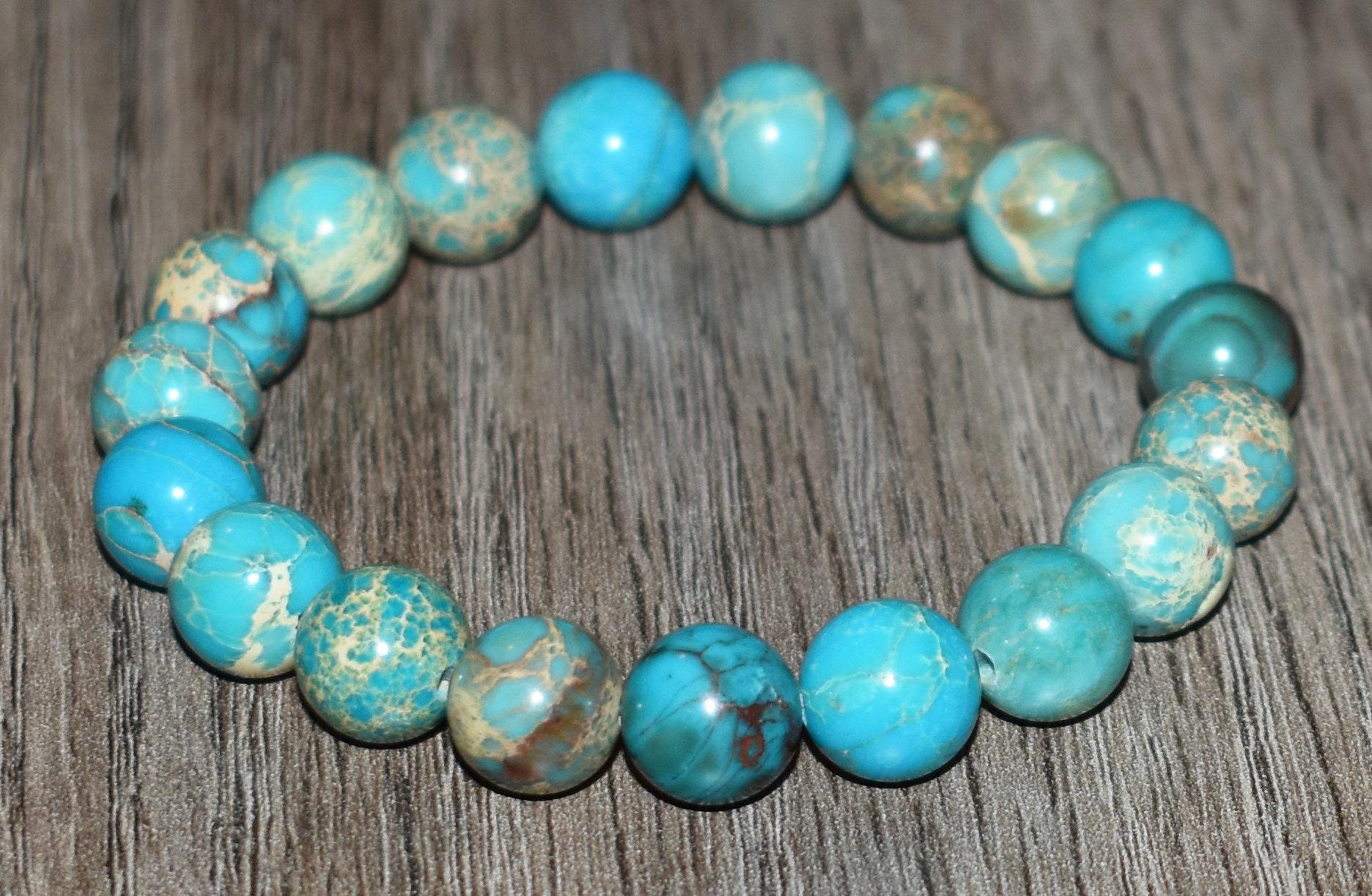Turquoise Sea Sediment Jasper Bracelet, 10mm Beaded Unisex Bracelet - Etsy