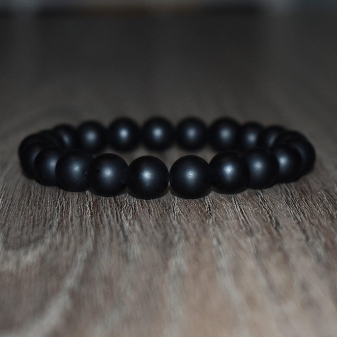 10mm Matte Black Onyx Beaded Bracelet, Gemstone Jewelry Gift - Etsy