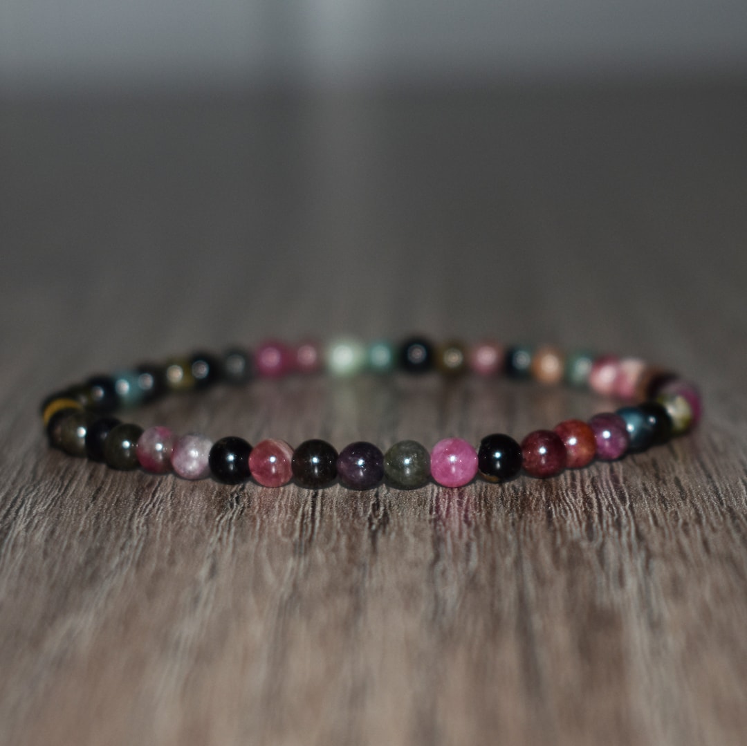 Tourmaline Bracelet 4mm, Mixed Tourmaline Beaded Bracelet for Women ...