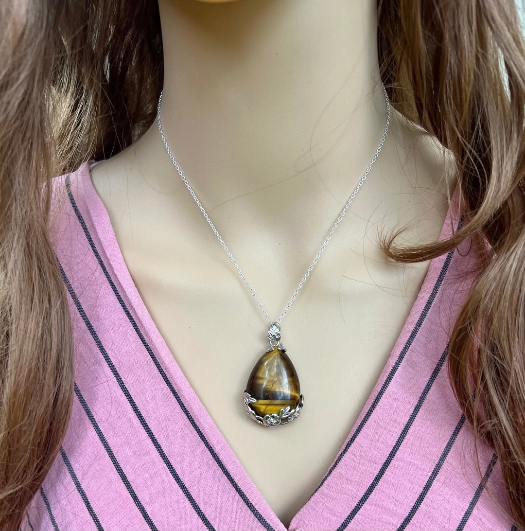 Tiger Eye Pendant Necklace, Tiger Eye Jewelry, Natural Crystal Necklace ...