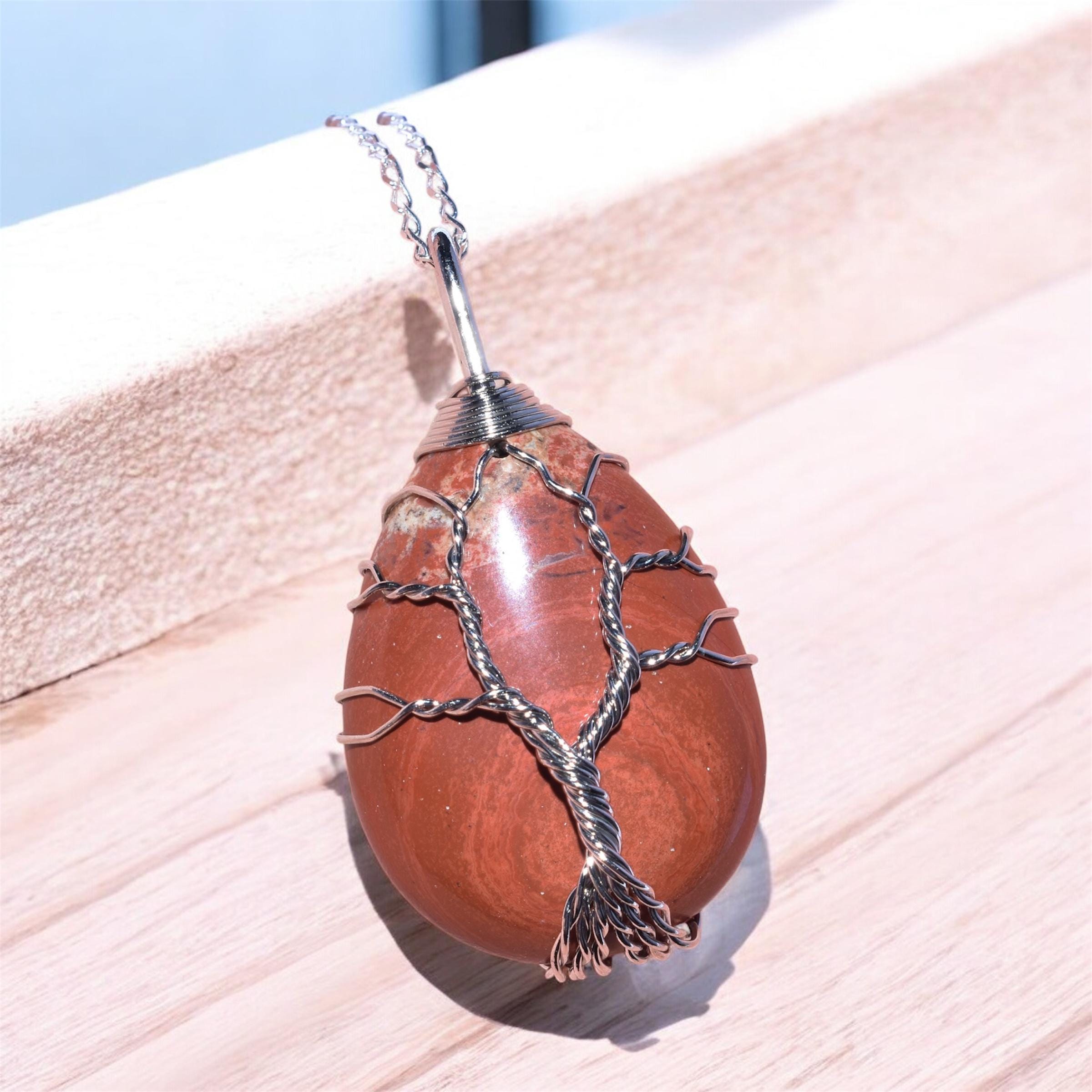 Red Jasper Tree of Life Necklace | Large Teardrop Crystal Pendant ...