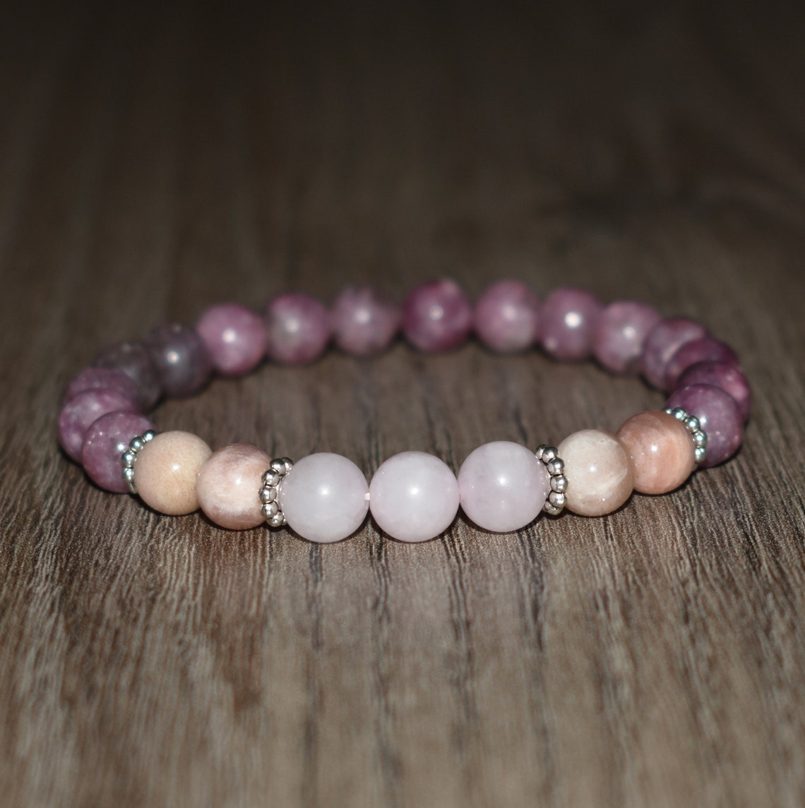 Peach Moonstone & Rose Quartz Bracelet Lepidolite Bracelet | Etsy