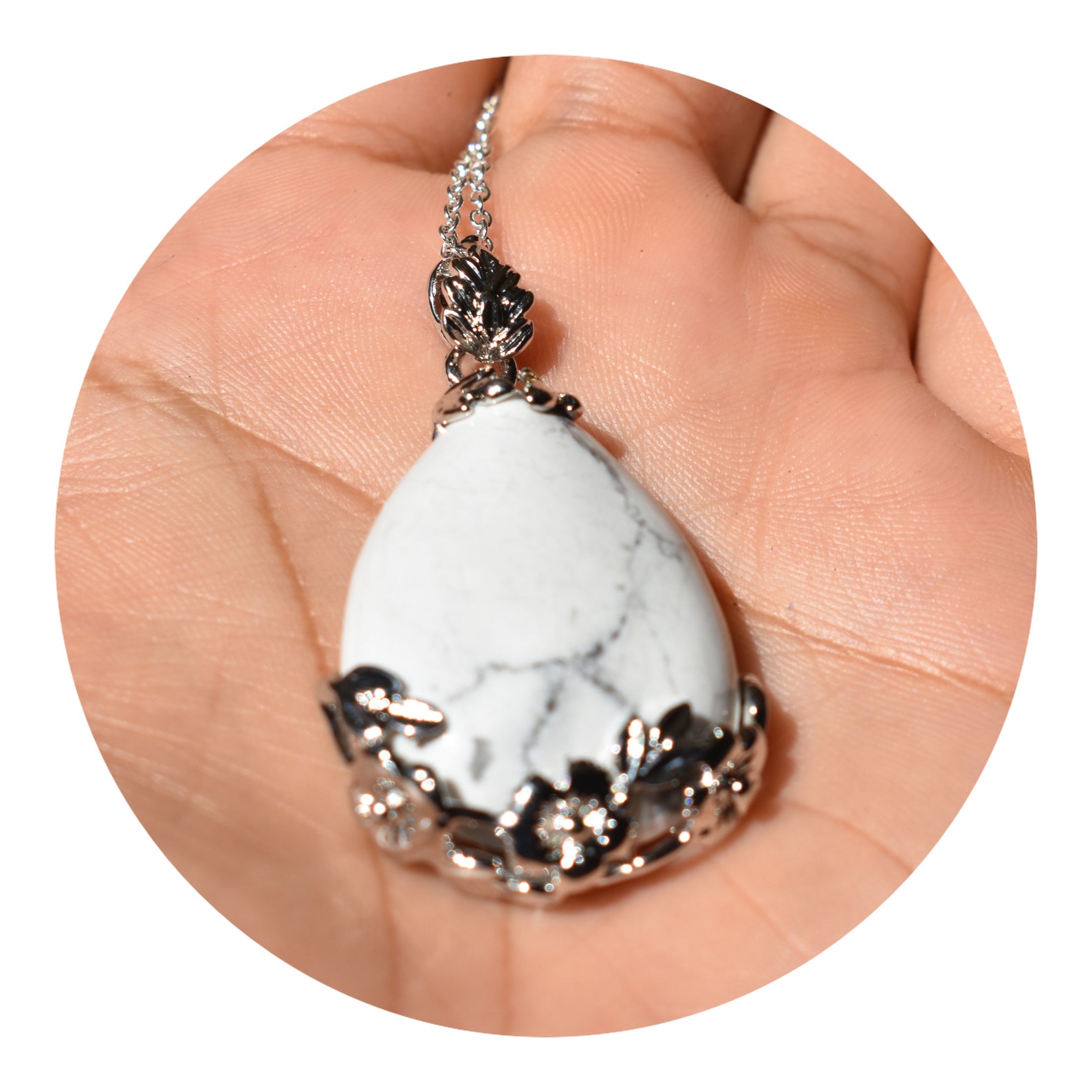 Howlite Necklace Howlite Jewelry Healing Crystal Necklace - Etsy