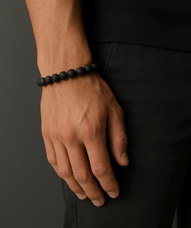 Lava Stone Bracelet for Men • Bold Earthy Stretch Beaded Bracelet - Etsy