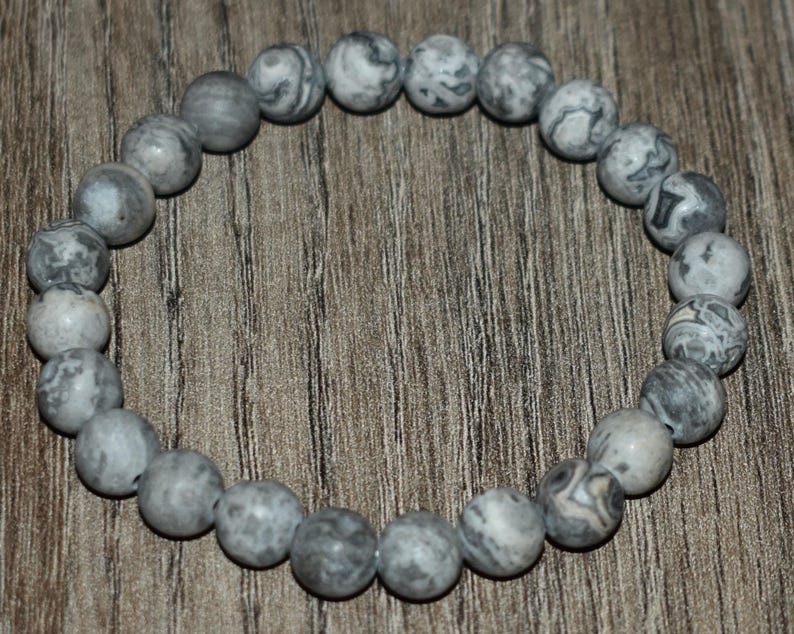Matte Map Jasper Beaded Bracelet, Natural Stone Jewelry - Etsy