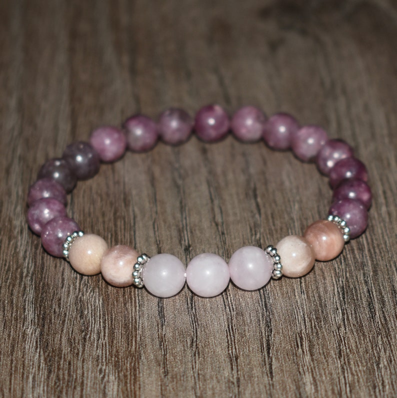 Peach Moonstone & Rose Quartz Bracelet Lepidolite Bracelet | Etsy
