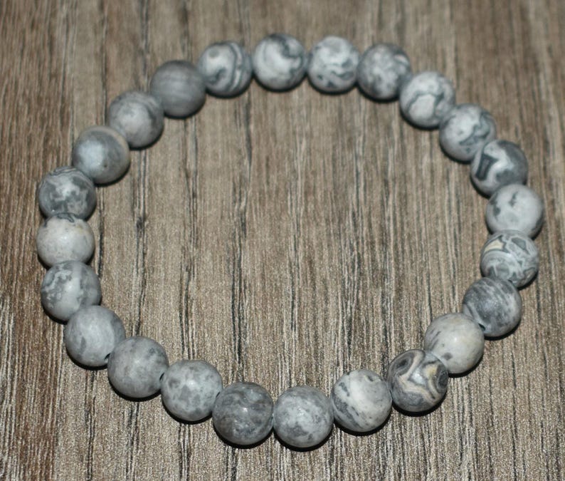 Matte Map Jasper Beaded Bracelet, Natural Stone Jewelry - Etsy