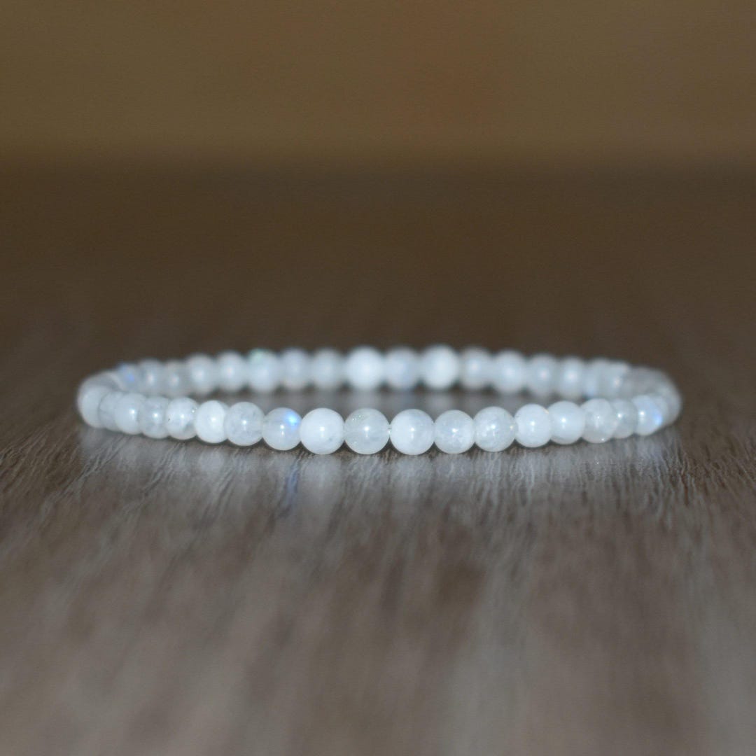 4mm White Moonstone Beaded Bracelet, Stretchy Crystal Gemstone - Etsy