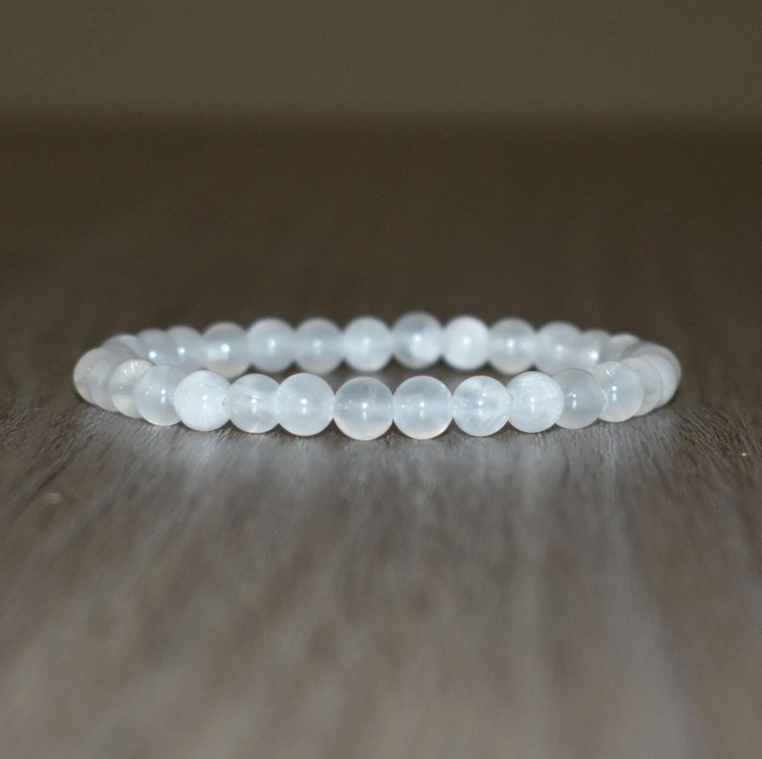 6mm Selenite Beaded Bracelet – White Gemstone Jewelry for Meditation ...