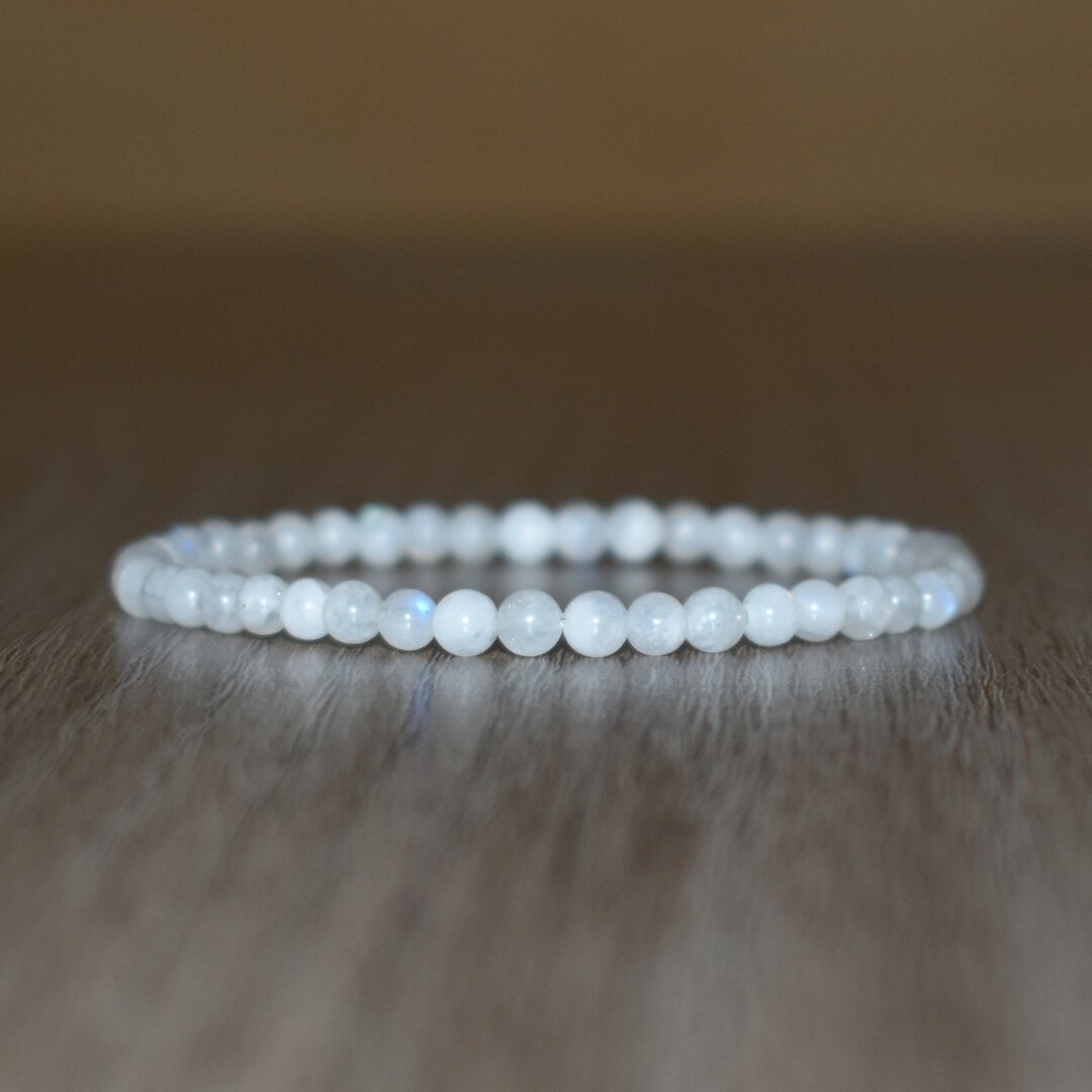 4mm White Moonstone Bracelet, Beaded Bracelet for Women, Layering ...