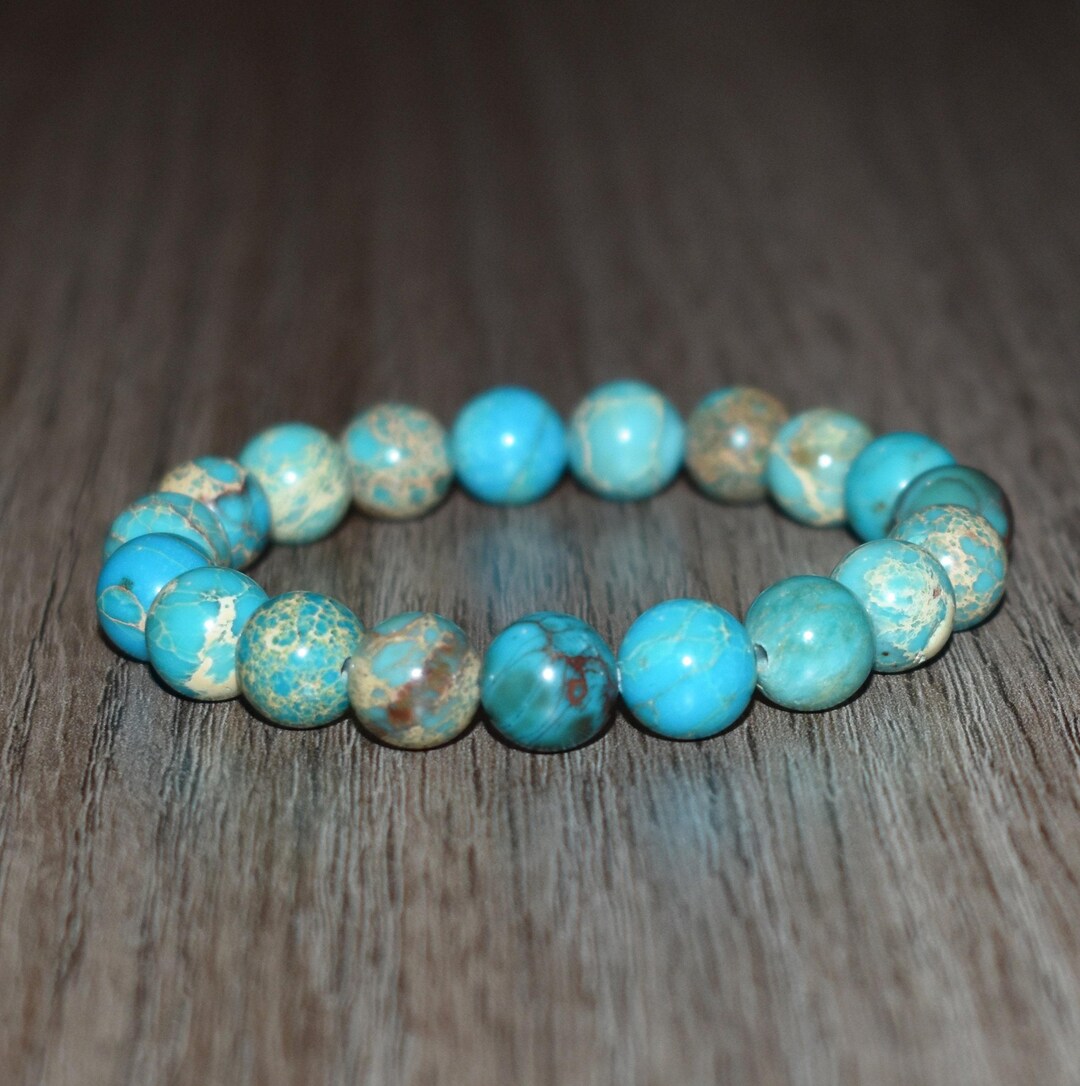 Turquoise Sea Sediment Jasper Bracelet, 10mm Beaded Unisex Bracelet - Etsy