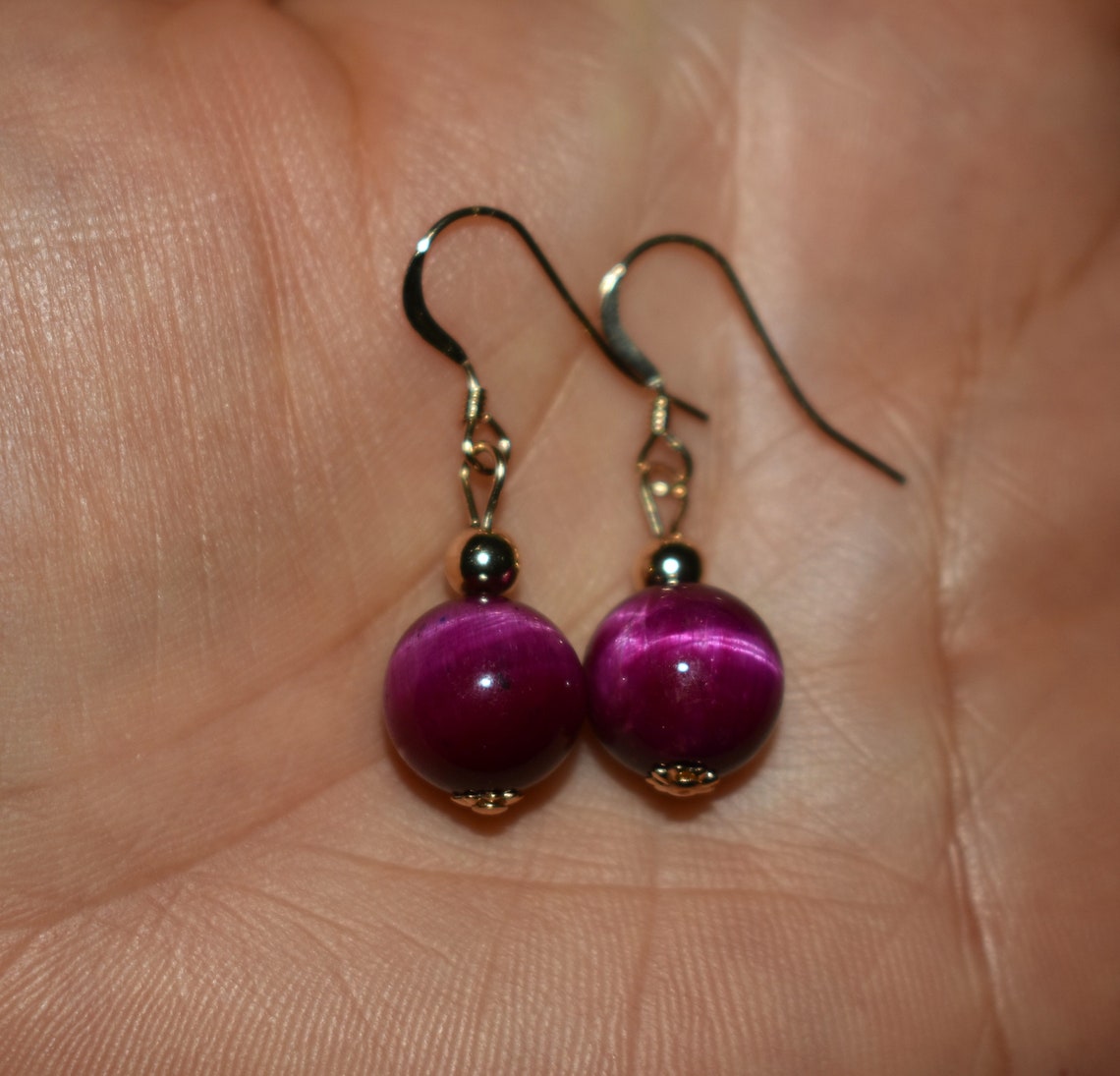 Magenta Tigers Eye Earrings Drop Earrings for Women Tiger - Etsy