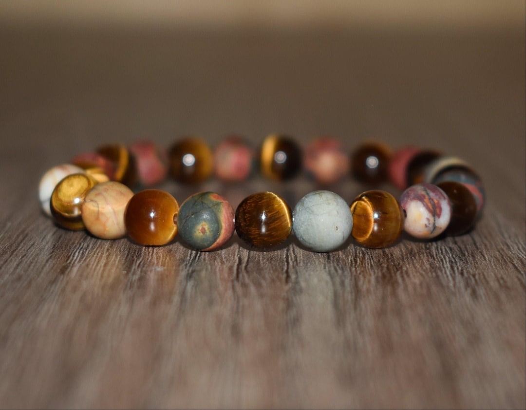 Tiger Eye and Picasso Jasper Beaded Bracelet - Etsy