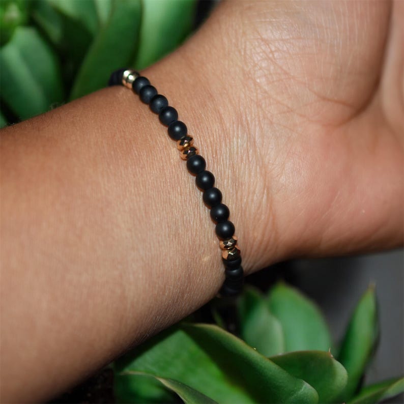 4mm Matte Black Onyx Bracelet | Unisex Minimalist 4mm Beaded Gift for ...