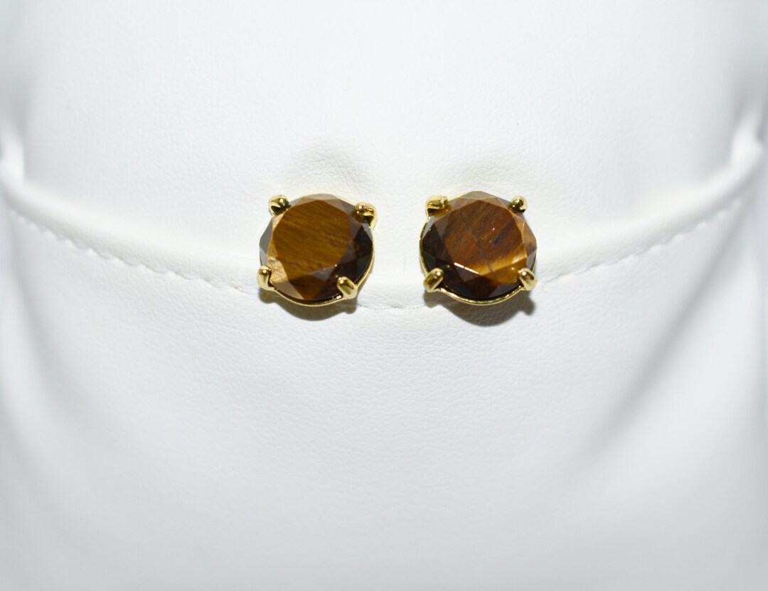 Tigers Eye Earrings, Faceted Tigers Eye Stud Earrings, Women Earrings ...