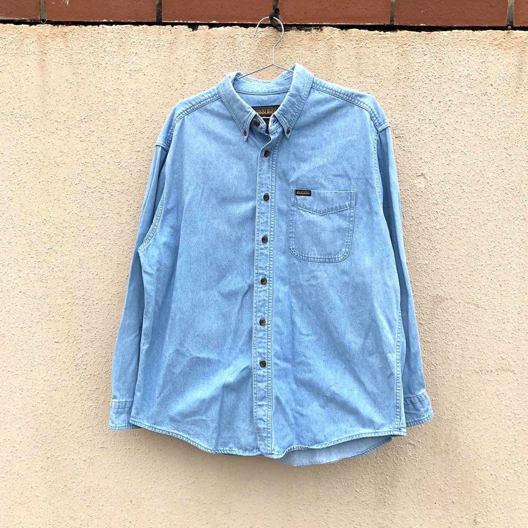 Woolrich Vintage Blue Denim Button Down Shirt Long Sleeve Men's XL - Etsy