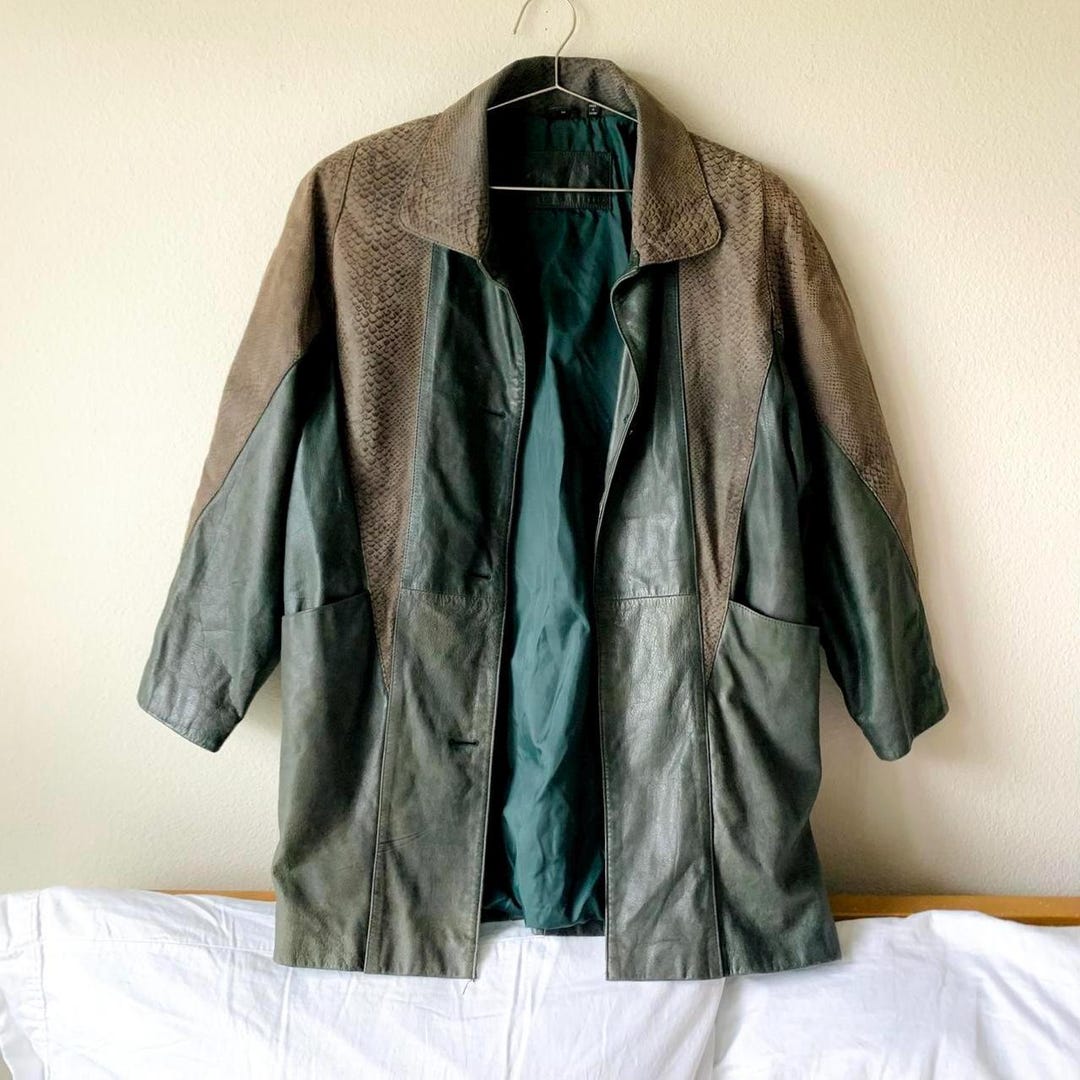Jacqueline Ferrar Green Tan Leather Jacket - Women's Medium Coat - Etsy