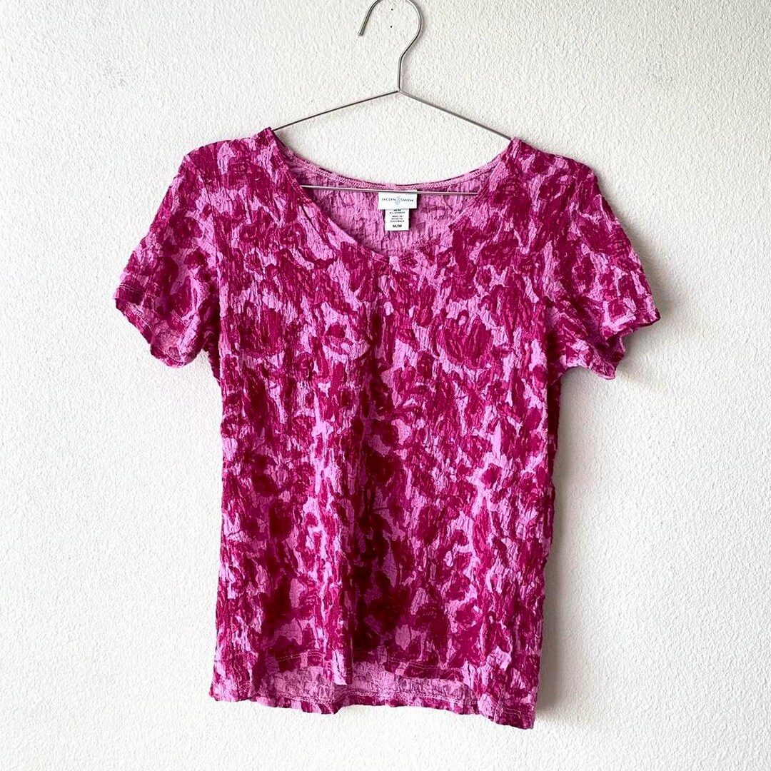 Jaclyn Smith Y2k 2000s Crinkle Top - Pink Purple Floral - Women's ...
