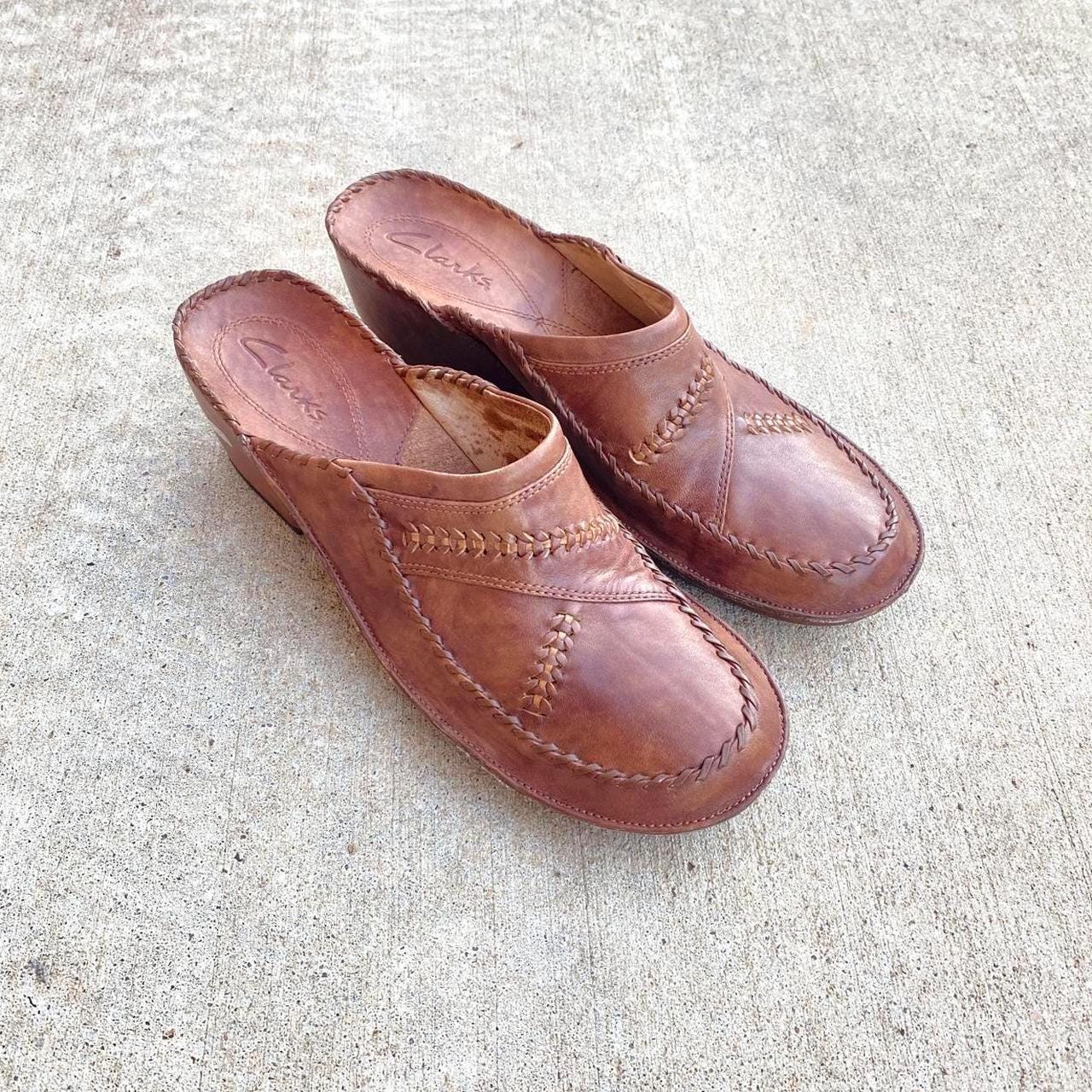 CLARKS Brown Leather Slip on Mules Clogs Women s Size 11 Shoes Etsy