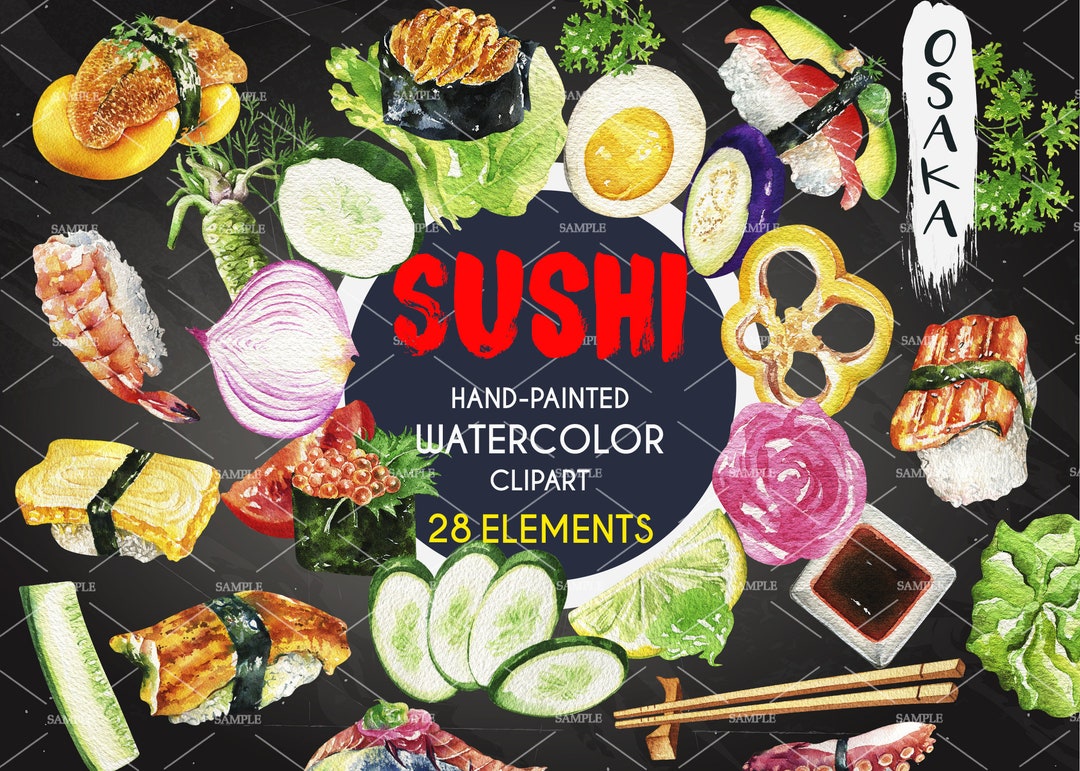 Sushi Watercolor Clipart,salad Watercolor Png,japanese Food,sushi ...