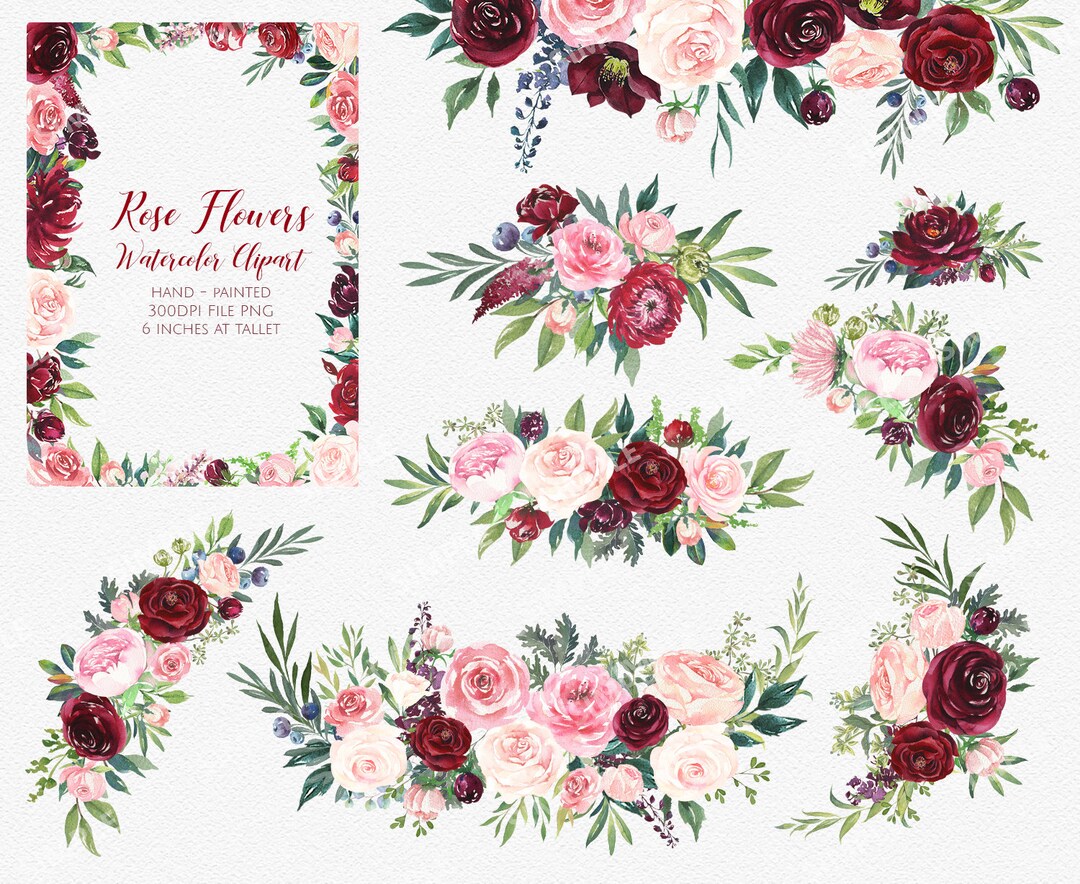 Marsala Flower Clipart,marsala Watercolor Flowers,boho Bordo Watercolor ...