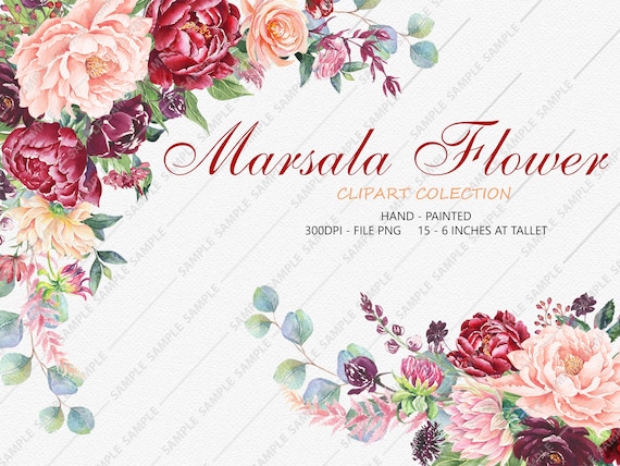Marsala Flower Clipartmarsala Watercolor Flowersboho Bordo | Etsy