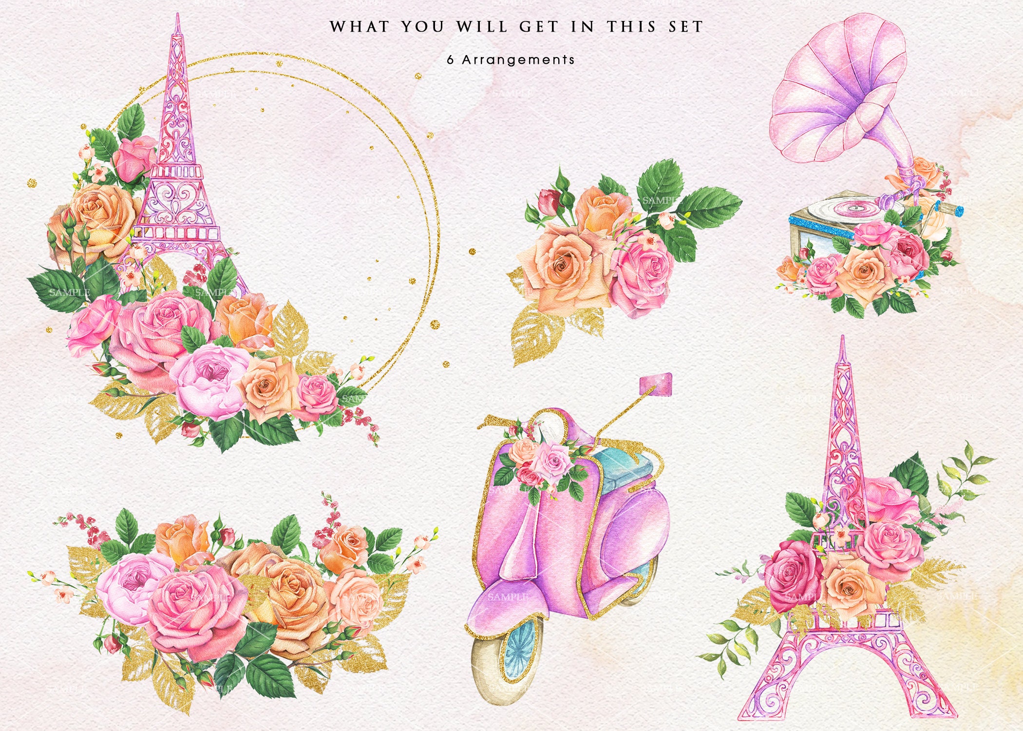 Paris Watercolor Clipartfrench Parisfranceeiffel - Etsy