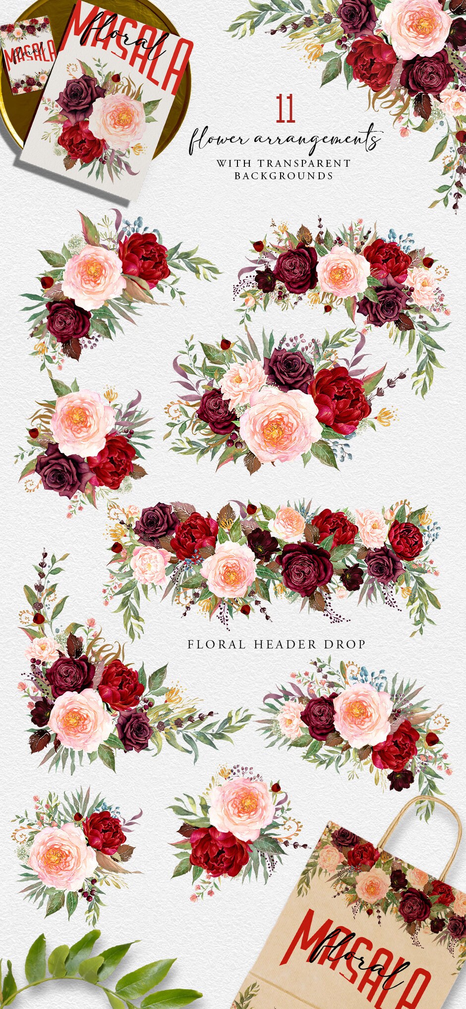 Marsala Flower Clipartmarsala Watercolor Flowersboho Bordo - Etsy