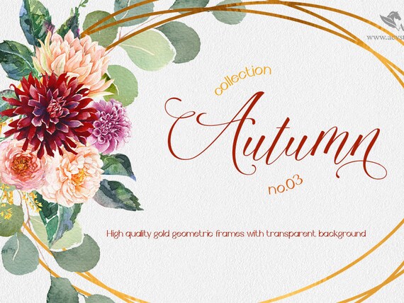 Frame Gold Watercolor Autumn Flower Gold Clipartboutique | Etsy