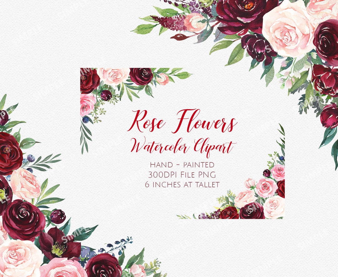 Marsala Flower Clipart,marsala Watercolor Flowers,boho Bordo Watercolor ...