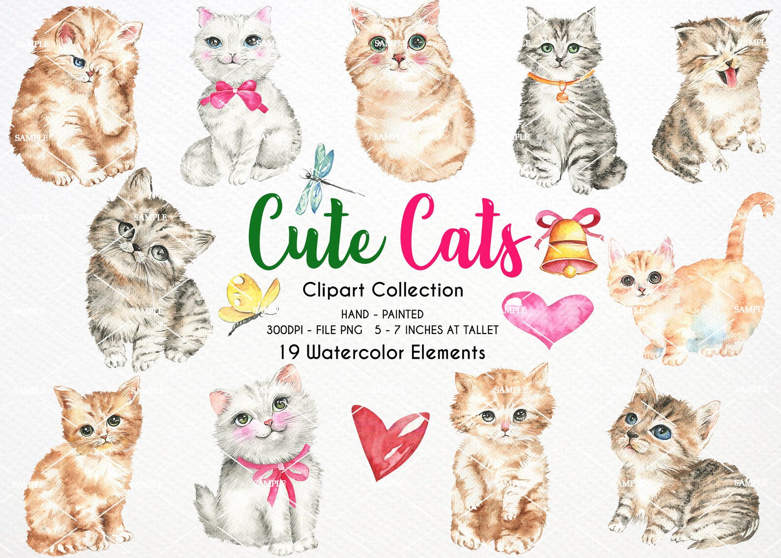 Cat Clipartwatercolor Cat Clipartcat Watercolor Clipartcat - Etsy
