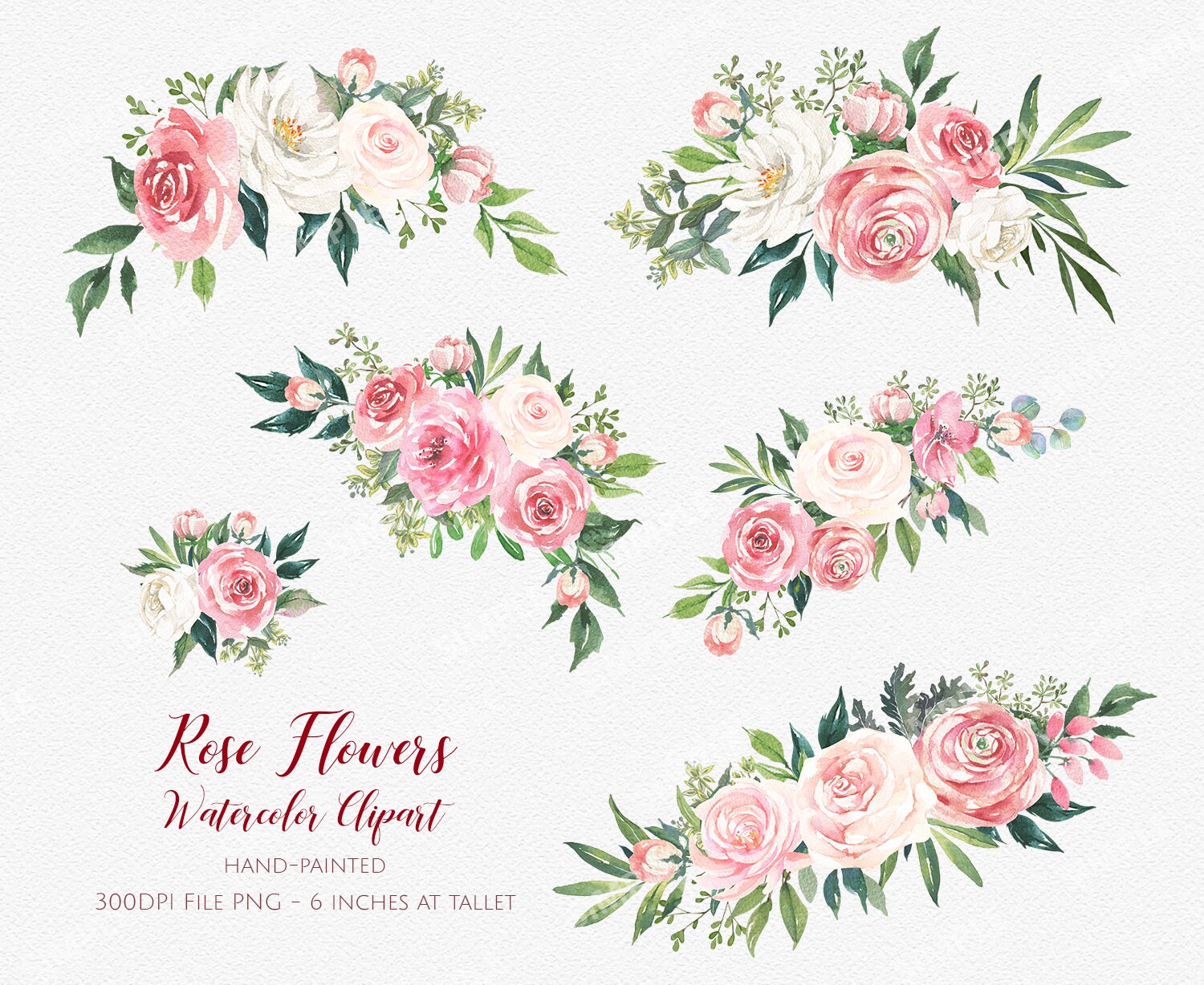 Roses Flower Clipart,watercolor Flower Clipart Burgundy and Blush,boho ...