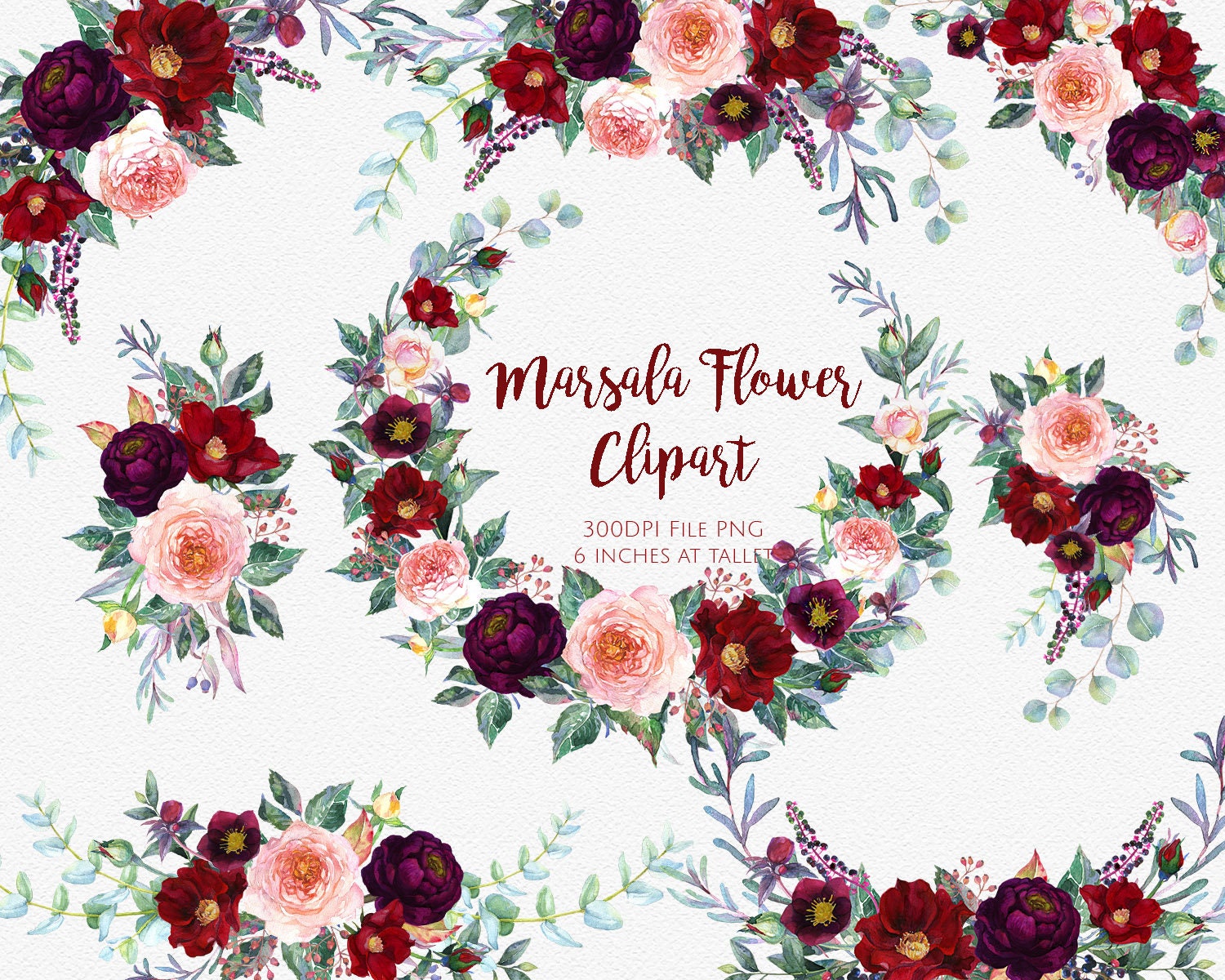 Marsala Flower Clipart,marsala Watercolor Flowers,boho Bordo Watercolor ...