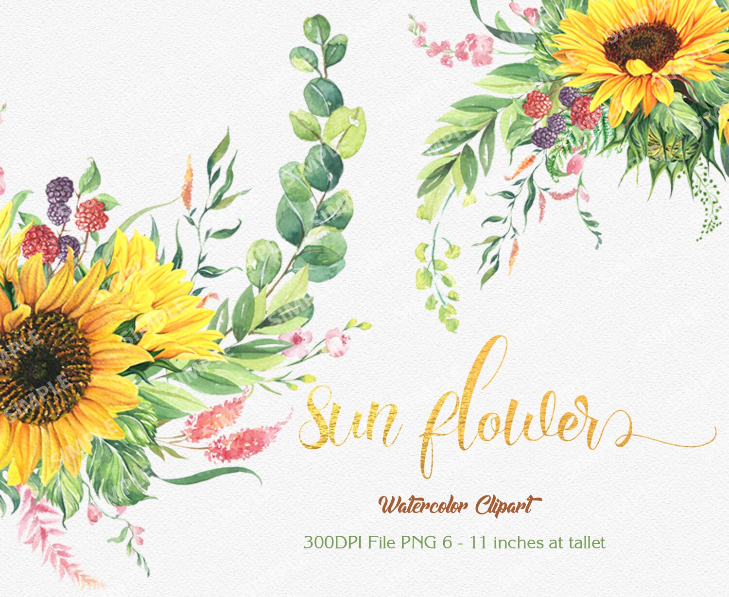 Sunflower Watercolor Flower Clipart,wreaths and Bouquets Invitation ...