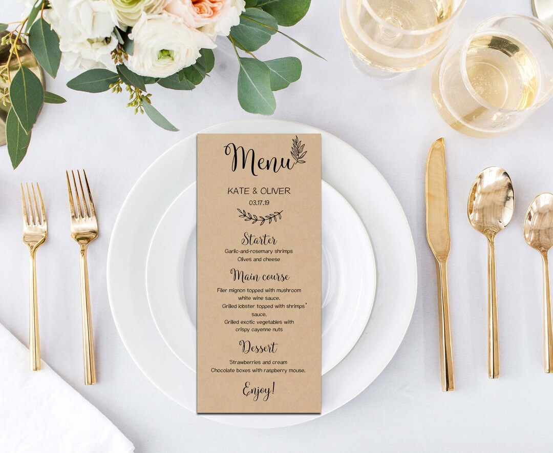Wedding Suite, Custom Wedding Menu, Kraft Wedding, Kraft Paper, Rustic ...
