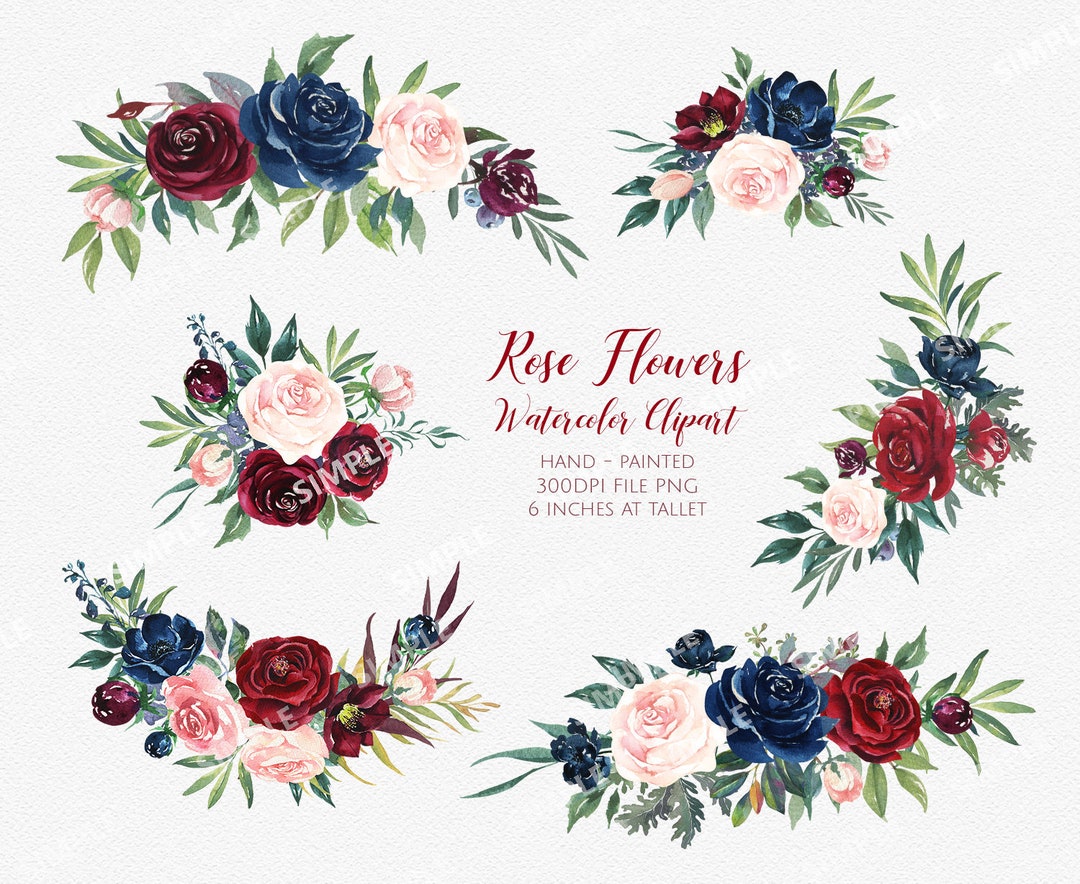 Marsala Flower Clipart,marsala Navi Watercolor Flowers,boho Bordo ...