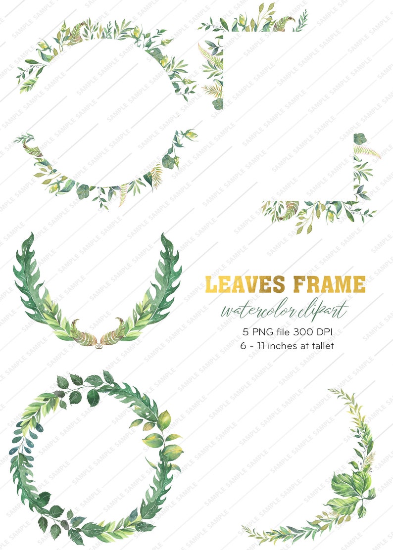 Clipart Frame Greenery,watercolor Greenery Geometric,frames Leaves Clip ...