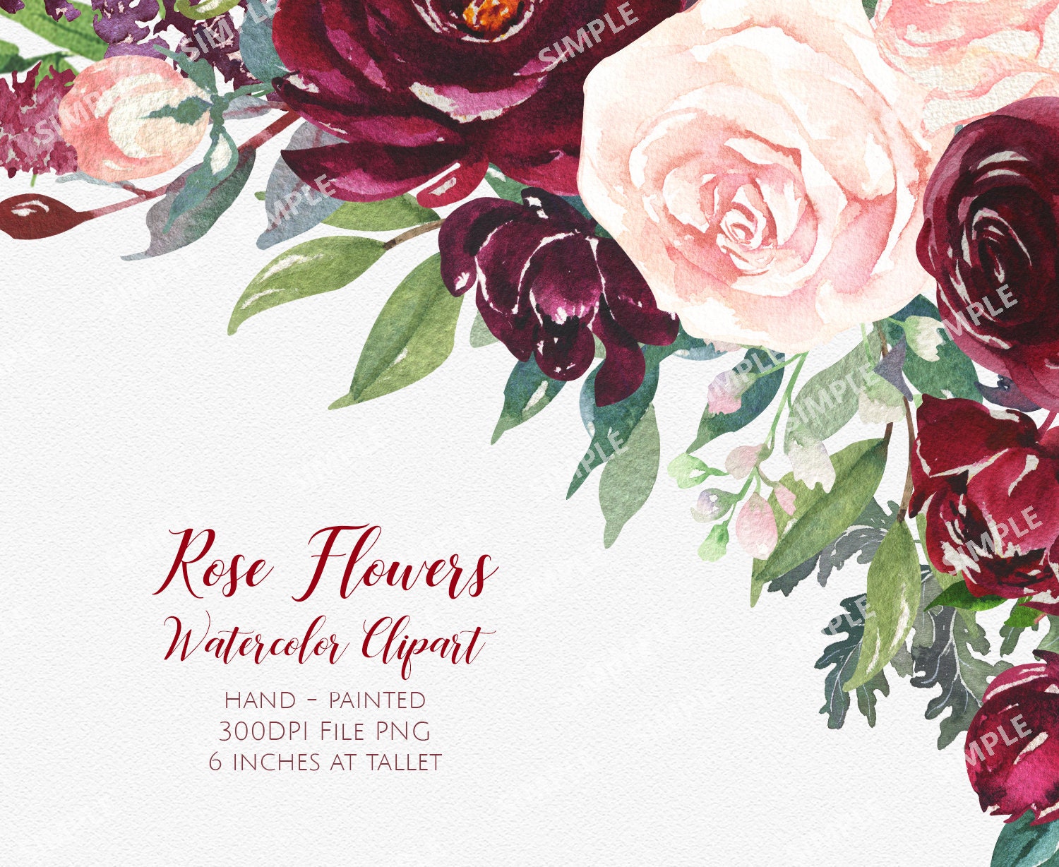 Marsala Flower Clipart,marsala Watercolor Flowers,boho Bordo Watercolor ...