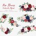 Marsala Flower Clipart,marsala Navy Watercolor Flowers,boho Bordo ...