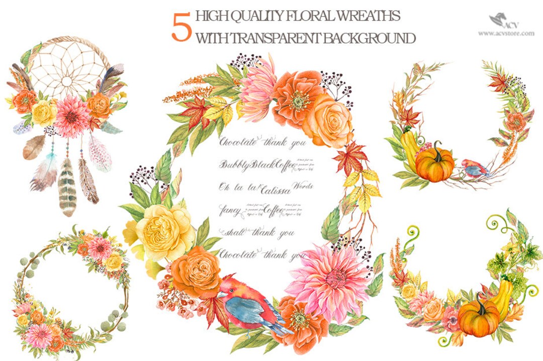 Autumn Wreath,watercolor Autumn Flower Clipart,wreath Fall Clipart ...