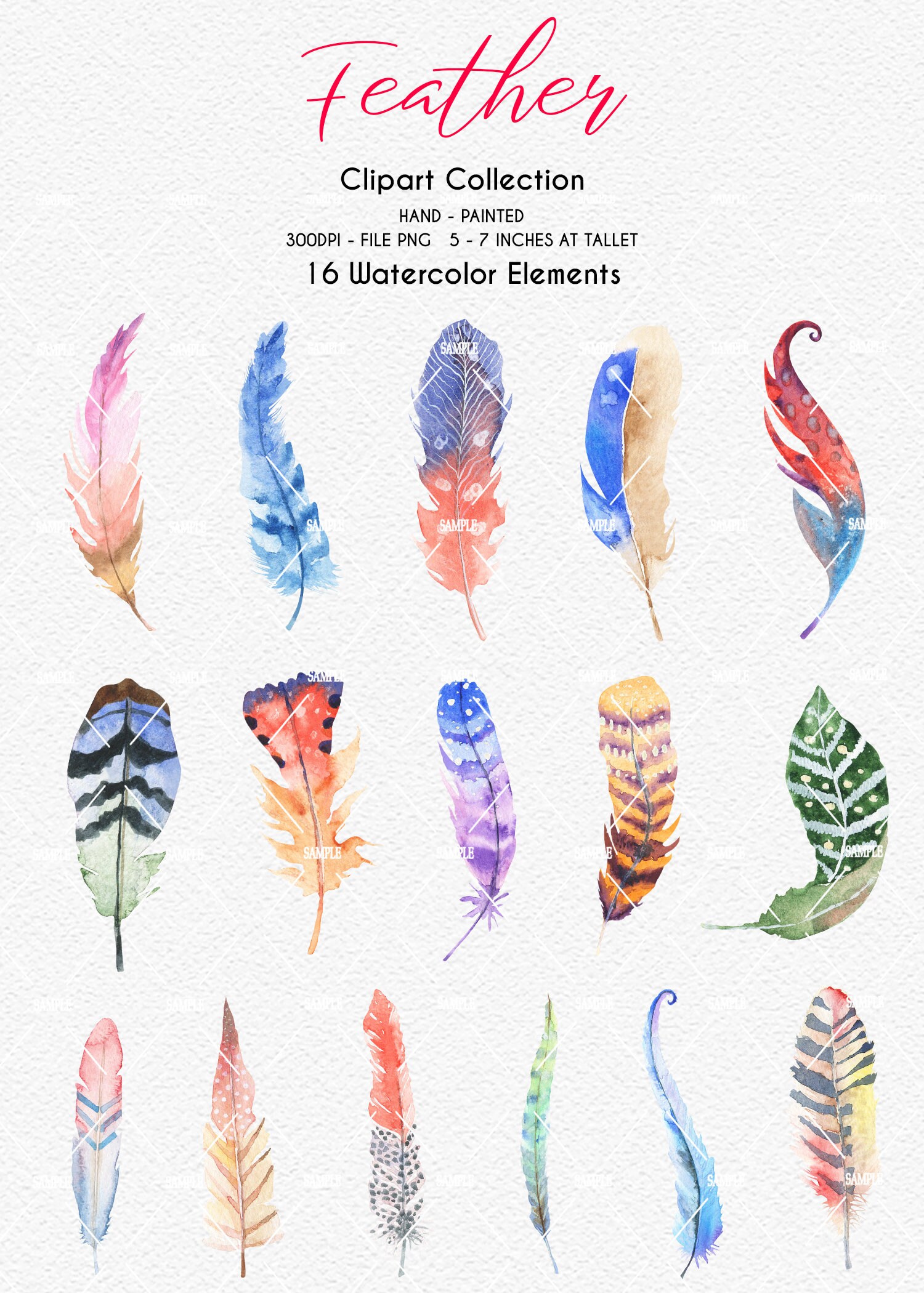 Feather Watercolor Clipart, Feather Set,feather Decor, Digital Feathes ...